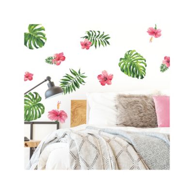 RoomMates Pink & Green & Orange Tropical Hibiscus Flower Wall Decals at ...
