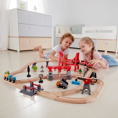 Hape Wooden Train Set: Busy City Rail Set - 51 Pieces - Children Ages 3 ...