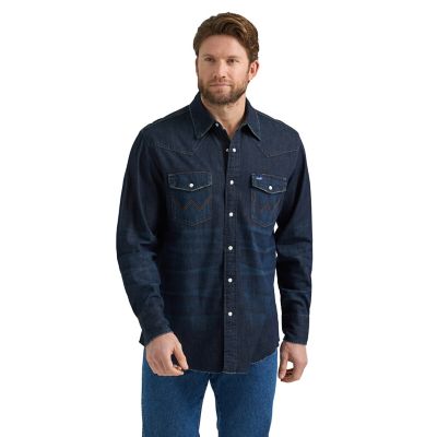 Wrangler Men's Vintage Inspired Western Snap Shirt, S,Dark Denim at ...