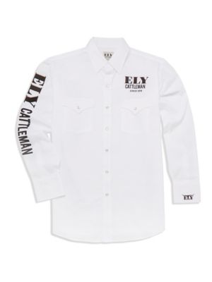 Ely Cattleman Men's Western Logo Rodeo Long-Sleeve Work Shirt, L,White ...