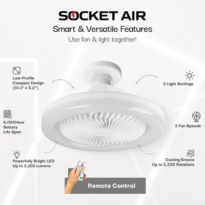 Bell & Howell 16 in. Indoor Socket Air Fan, 2,100-Lumen Light with RGB ...