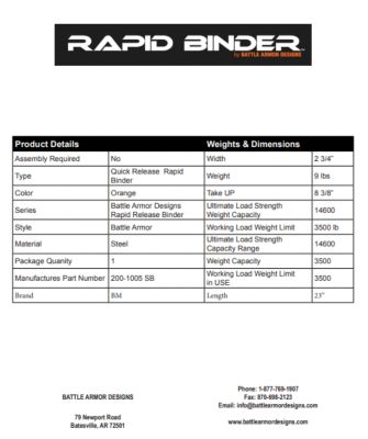 Battle Armor Designs 3,500 lb. Orange Rapid Binder, 24 in. at Tractor ...