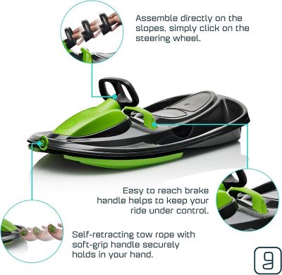 Gizmo Riders Stratos Snow Toboggan Sled, Easy Turning Steering Wheel ...