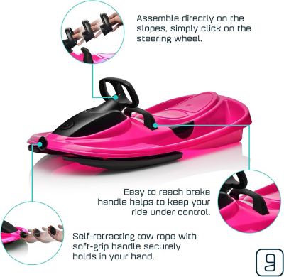 Gizmo Riders Stratos Snow Toboggan Sled, Easy Turning Steering Wheel ...