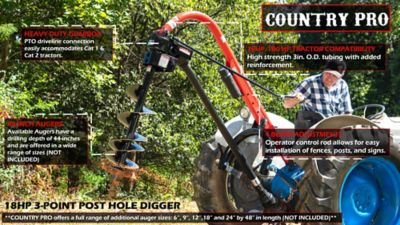Country Pro 18-100 HP 3-Point Post Hole Digger, Accommodates CAT 1 and ...