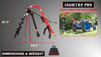 Country Pro 18-100 HP 3-Point Post Hole Digger, Accommodates CAT 1 and ...