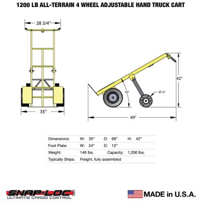 Snap-Loc 1,200 lb. All-Terrain 4 Wheel Adjustable Hand Truck Cart at ...