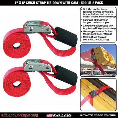 Snap-Loc 1 in. x 6 ft. Cinch Strap Tie-Down with Cam, 1,500 lb. 2 pk ...