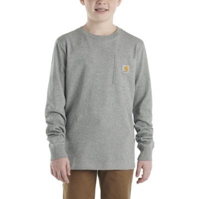 Carhartt Boys' Crew Neck Long-Sleeve Pocket T-Shirt, S,Charcoal Heather ...