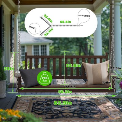 Veikous Outdoor Wooden Patio Porch Swing with Chains and Curved Bench 5 ...