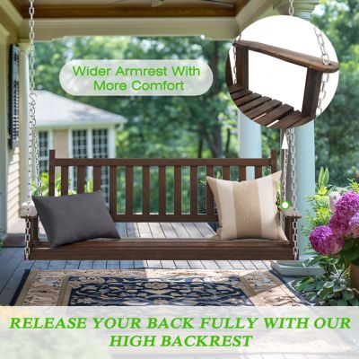 Veikous Outdoor Wooden Patio Porch Swing with Chains and Curved Bench 5 ...