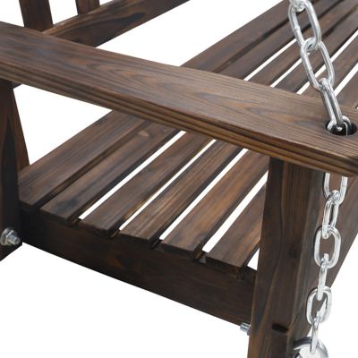 Veikous Outdoor Wooden Patio Porch Swing with Chains and Curved Bench 5 ...
