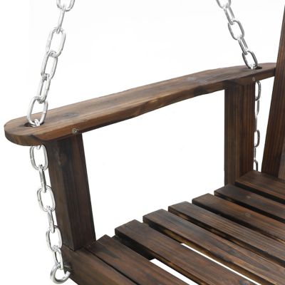 Veikous Outdoor Wooden Patio Porch Swing with Chains and Curved Bench 5 ...
