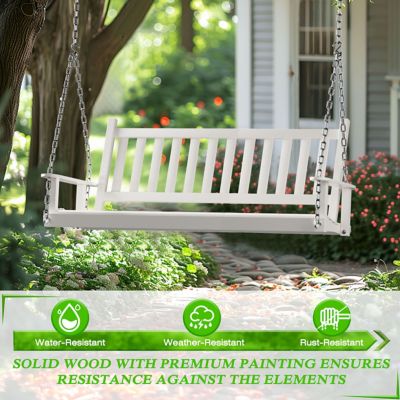 Veikous Outdoor Wooden Patio Porch Swing with Chains and Curved Bench 5 ...