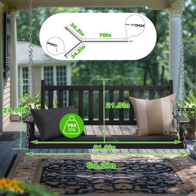 Veikous Outdoor Wooden Patio Porch Swing with Chains and Curved Bench 5 ...