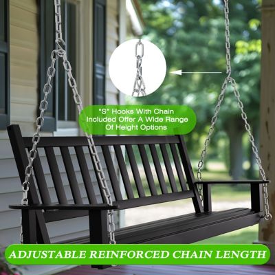 Veikous Outdoor Wooden Patio Porch Swing with Chains and Curved Bench 5 ...