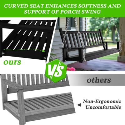 Veikous Outdoor Wooden Patio Porch Swing with Chains and Curved Bench 5 ...