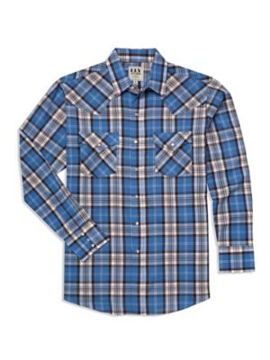 Ely Cattleman Textured Plaid Western Long-Sleeve Button-Down Shirt, XL ...
