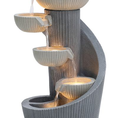 LuxenHome Resin Spiral Sculpture with Bubbler 5-Tier Outdoor Fountain ...