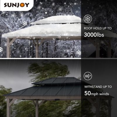 Sunjoy 12 x 16 ft Cedar Framed Wood Gazebo,Hardtop Gazebo with with 2 ...