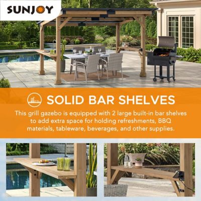 Sunjoy 10 ft. x 12 ft. Wooden Grill Gazebo Outdoor Cedar Frame BBQ ...