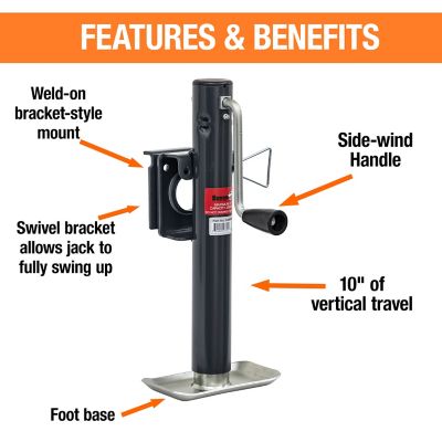 Buyers Products 1-Ton Side Wind Trailer Jack with Swivel Mount, 5391211 ...