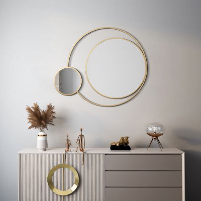 LuxenHome Orbit Modern Gold Metal Frame Round Wall Mirror at Tractor ...