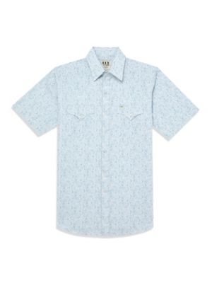 Ely Cattleman Short Sleeve Paisley Print Western Snap Shirt, L,Blue at ...