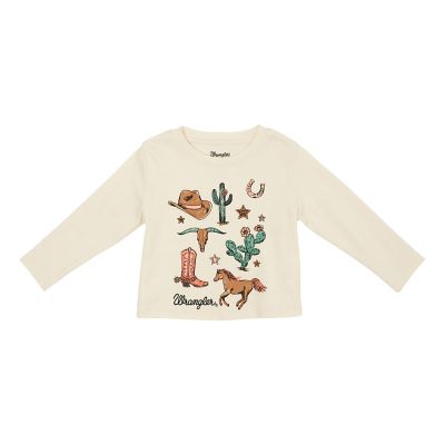 Wrangler Baby Girl's Western Graphic Long Sleeve Tee, 12M,White at ...