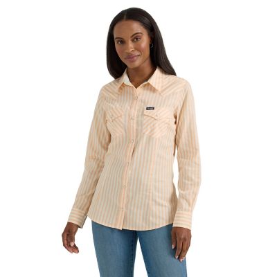 Wrangler Women's Western Snap Print Shirt, S,Striped Peach at Tractor ...