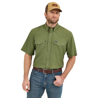 Wrangler Men's Performance Snap Short Sleeve Shirt, XLT,Green at ...