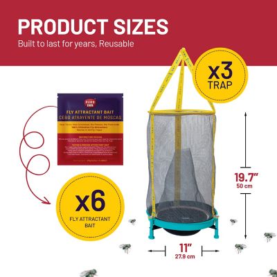 Flies Inn 3 EZ Fly Cage Reusable Outdoor Fly Traps with 6 Attractant ...
