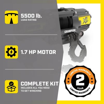 Champion Power Equipment XL 5500 lb. ATV and UTV Synthetic Rope Winch ...
