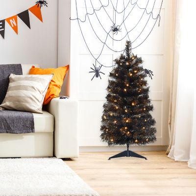 Haunted Hill Farm3-Ft. Spooky Black Tinsel Tree with Warm White LED ...