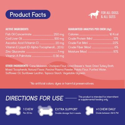 PupGrade Skin & Coat Chews for Dogs Omega 3 Coat, Shed Care, & Allergy ...