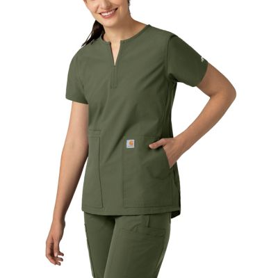 Carhartt Force Essentials Notch Neck Tunic Scrub Top, XL,Olive at ...