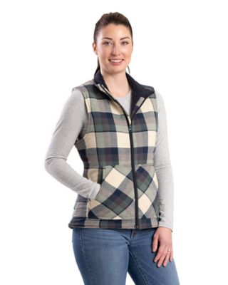 Berne Women's Quilt-Lined Flannel Vest, 2X,Plaid Cream Jade at Tractor ...