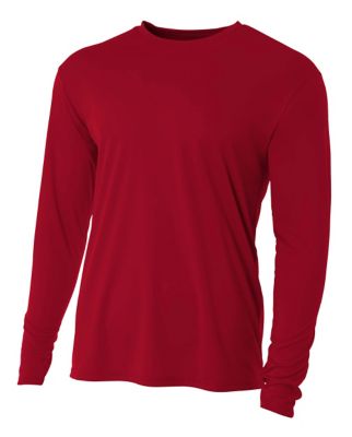 A4 Men's Cooling Performance Long Sleeve Crew Neck Shirt, XL,Cardinal ...