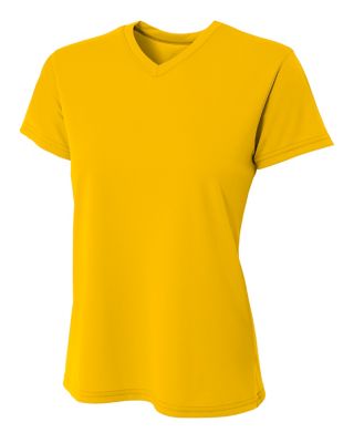 A4 Women's SPRINT Performance Short Sleeve V-Neck Shirt, XS,Gold at ...