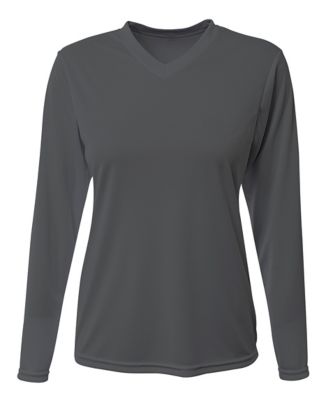 A4 Women's SPRINT Performance V-Neck Long-Sleeve T-Shirt, M,Graphite at ...