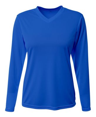 A4 Women's SPRINT Performance V-Neck Long-Sleeve T-Shirt, S,Royal at ...