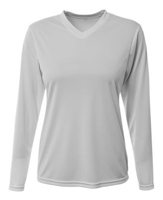 A4 Women's SPRINT Performance V-Neck Long-Sleeve T-Shirt, S,Silver at ...