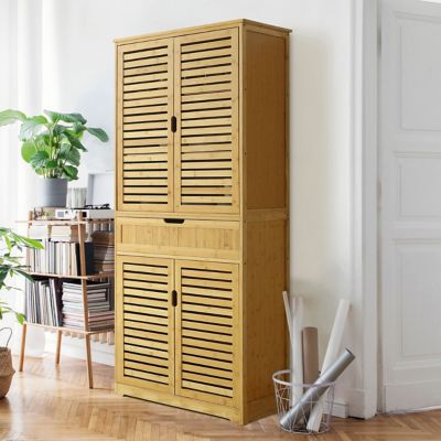 Veikous Tall Kitchen Pantry with Door and Drawer Shelves Bamboo at ...