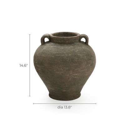 LuxenHome Rustic Brown Terracotta Cauldron 14.6 in. Tall Vase