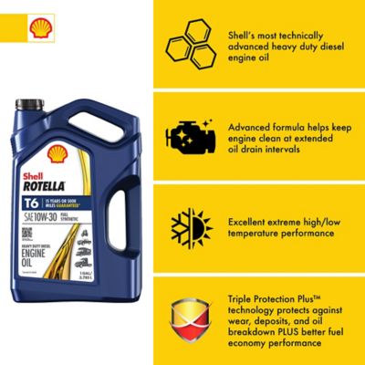 Shell Rotella T6 10W30 Full Synthetic Heavy Duty Engine Oil, 550069698 ...