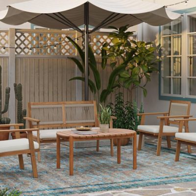 LuxenHome Natural Solid Wood 40-Inch Long Rounded Rectangle Outdoor ...