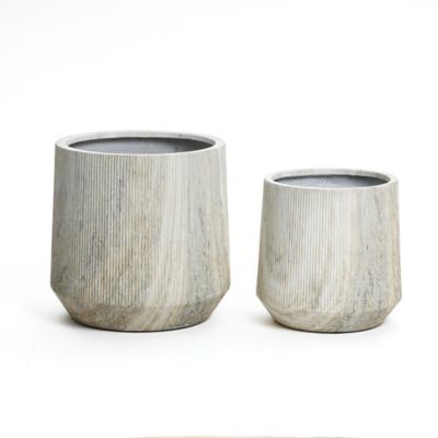 LuxenHome 2-Piece Marble Brown Ribbed Texture MgO Planter Set, Indoor ...