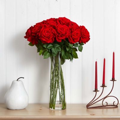 Nearly Natural 31 in. Artificial Giant Rose Silk Flower Arrangement