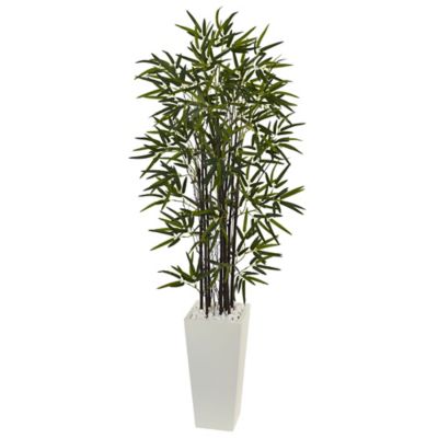 Nearly Natural 5.5 ft. Artificial Bamboo Tree in White Tower Planter at ...