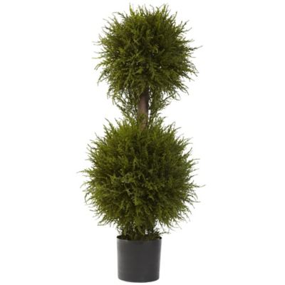 Nearly Natural 40 in. Artificial Cedar Double Ball Topiary with Lights ...